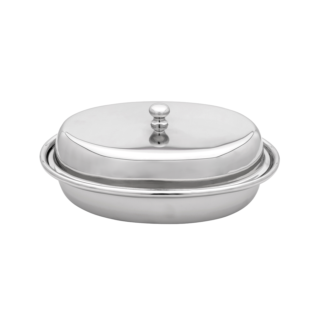 Vague Stainless Steel Entrée Oval Dish with Lid 750 ml | Al Makaan Store QR